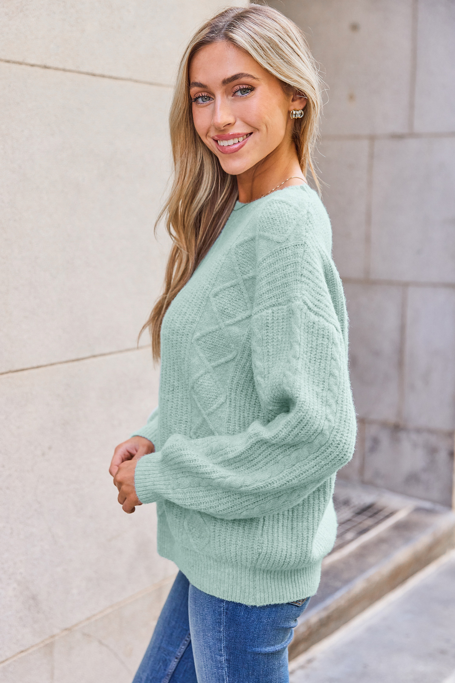 Pull menthe vert à manches longues